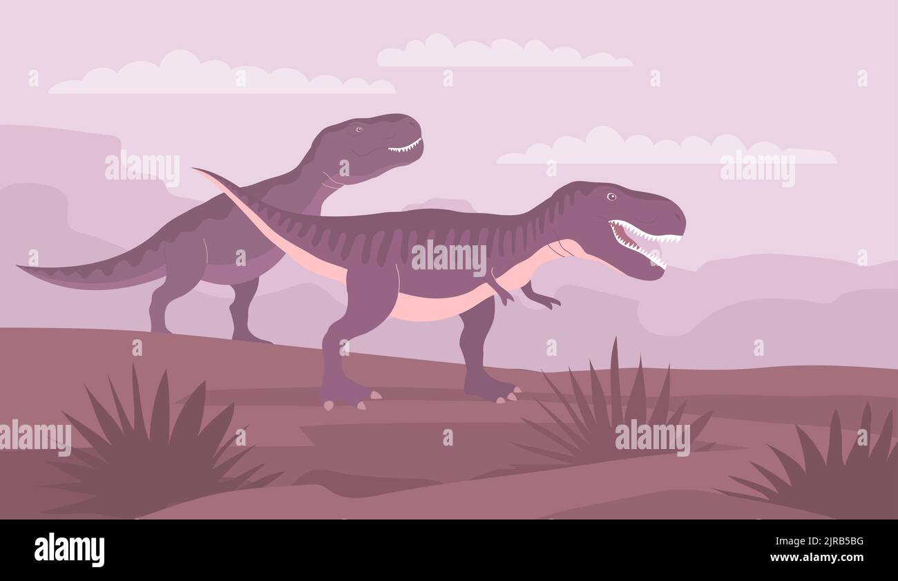 Big dinosaur tyrannosaurus rex of the Jurassic period. Two predators on ...