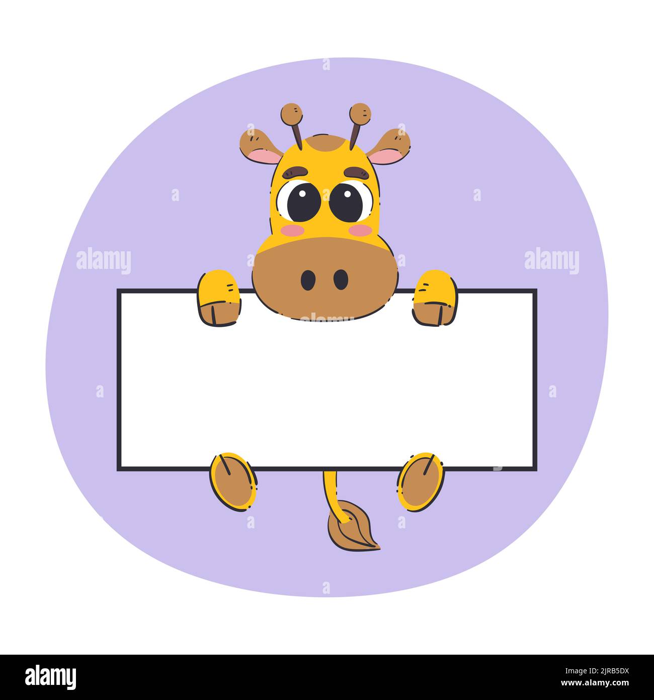 Giraffe holding a white banner. Cute hand-drawn vector illustration ...