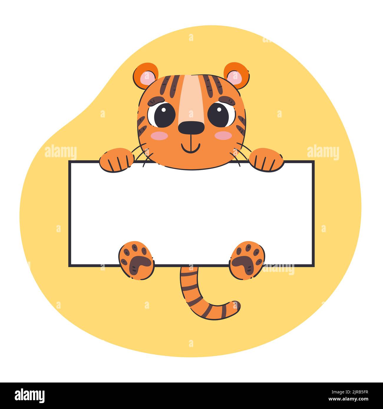 Tiger holding a white banner. Cute hand-drawn vector illustration with ...