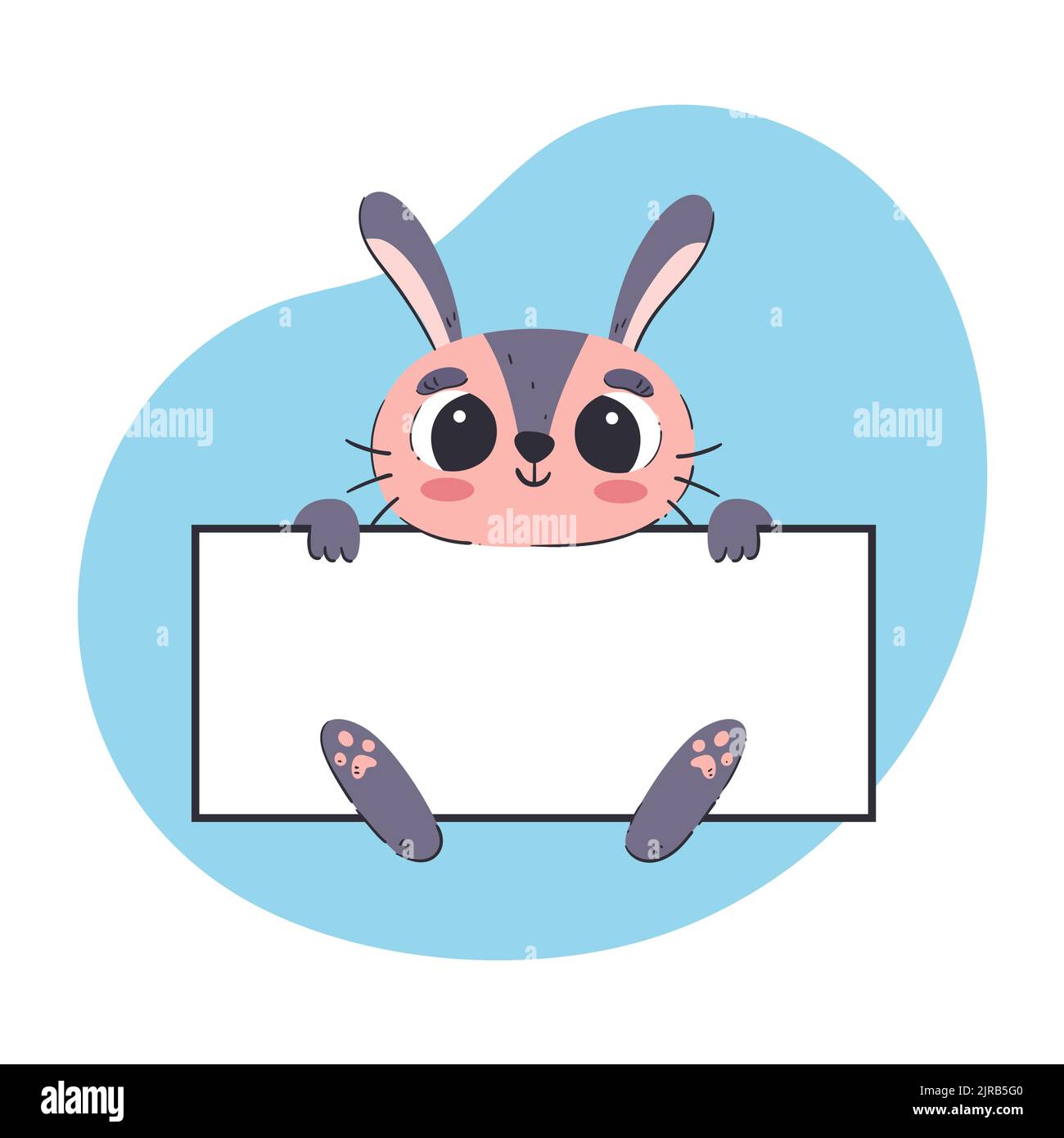 Rabbit holding a white banner. Cute hand-drawn vector illustration with ...