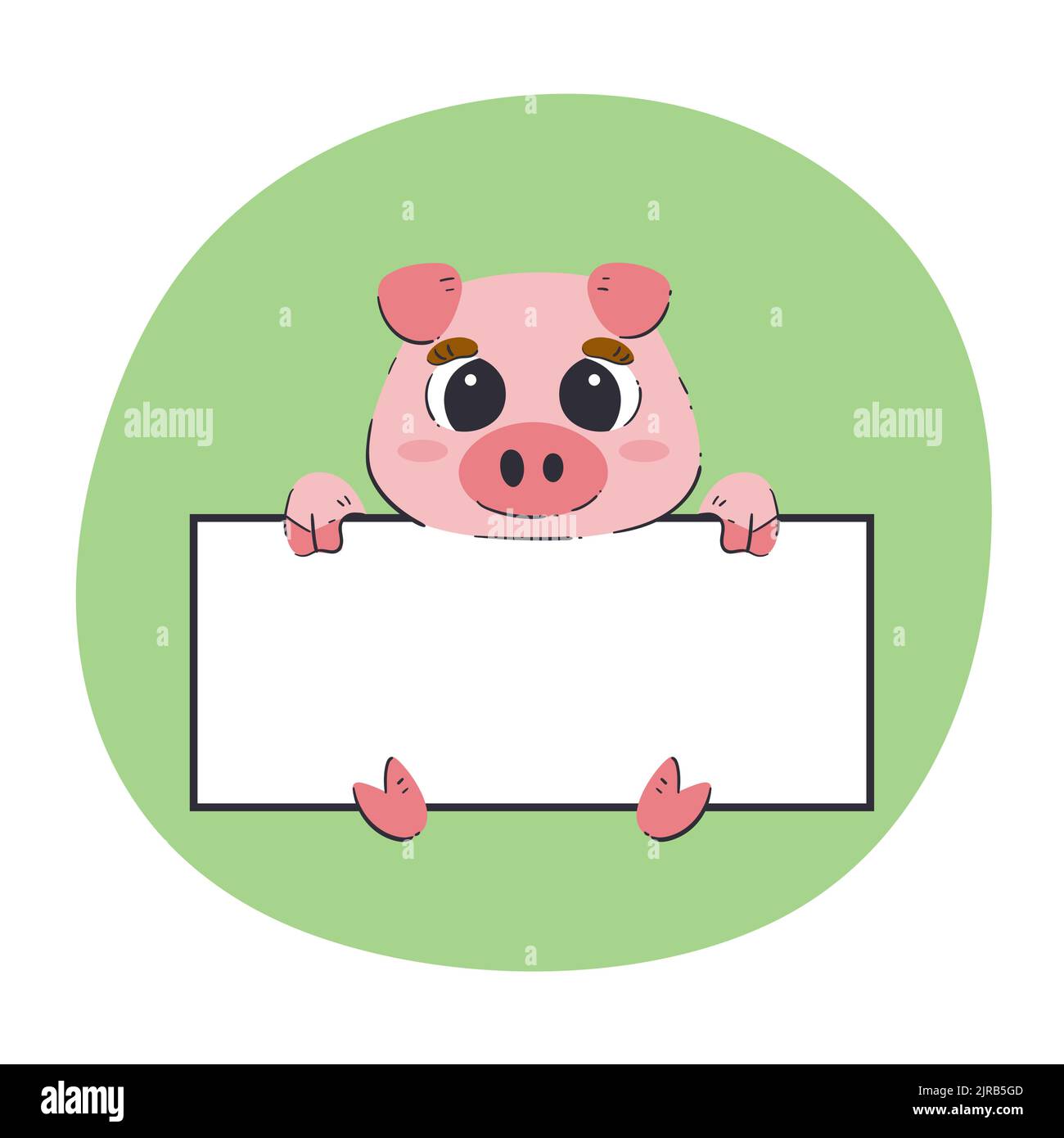 Pig holding a white banner. Cute hand-drawn vector illustration with ...
