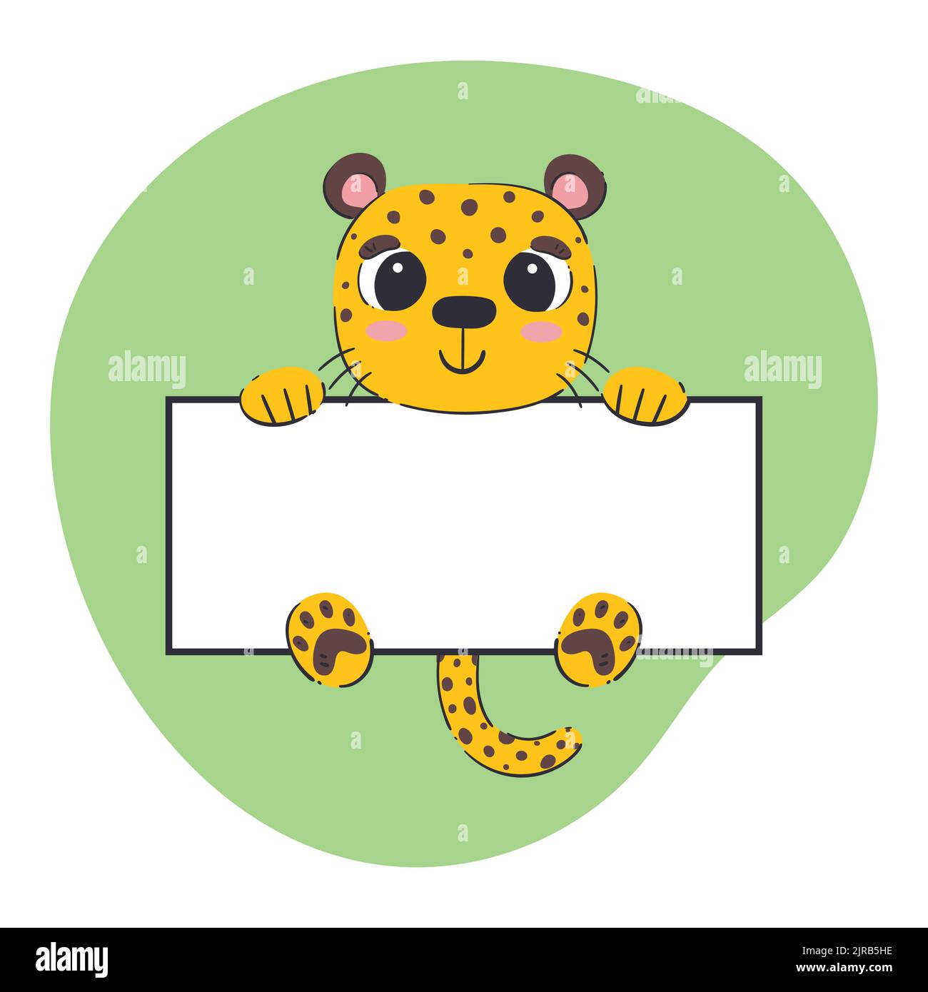 Leopard holding a white banner. Cute hand-drawn vector illustration ...