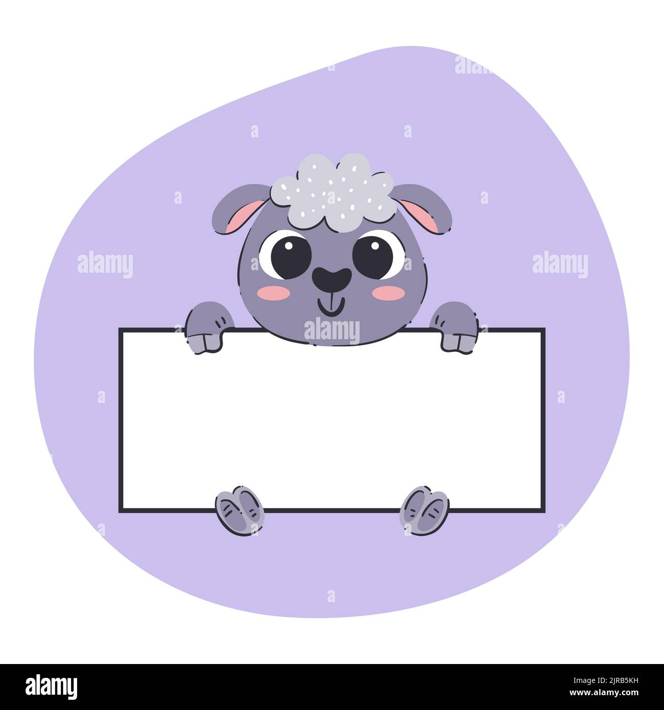 Sheep holding a white banner. Cute hand-drawn vector illustration with ...
