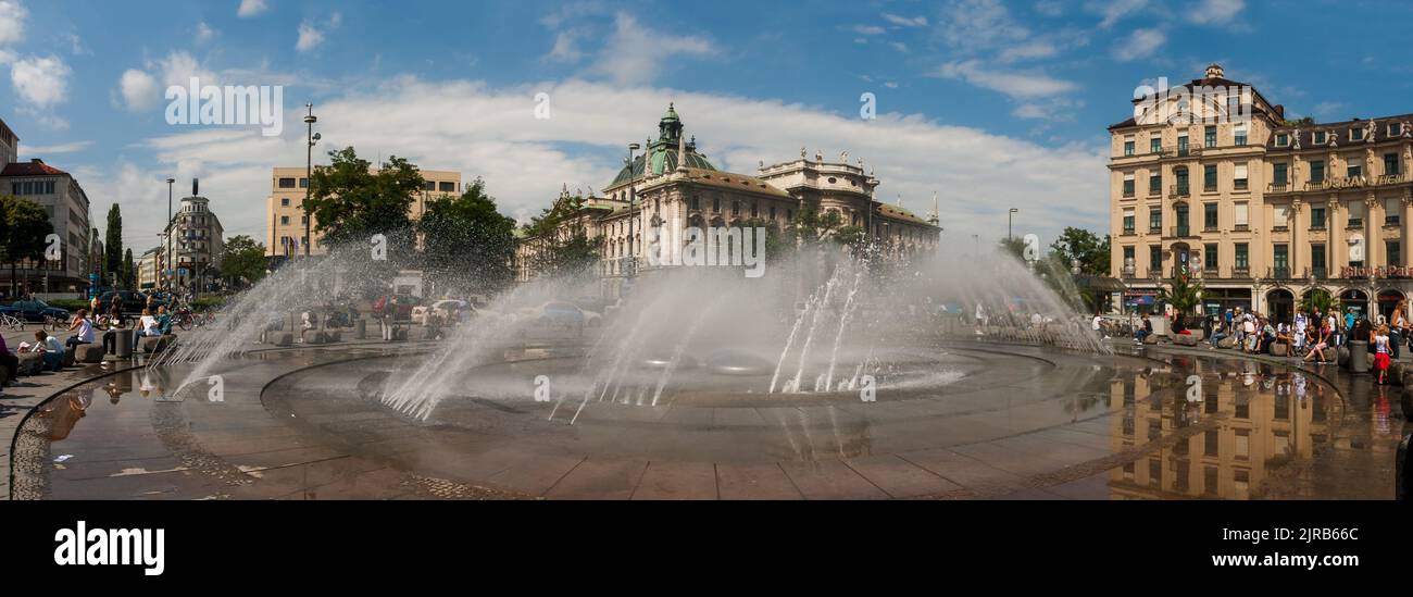 Panorama of Stachus Fountain. Photo shot from Karlsplatz with a view of ...