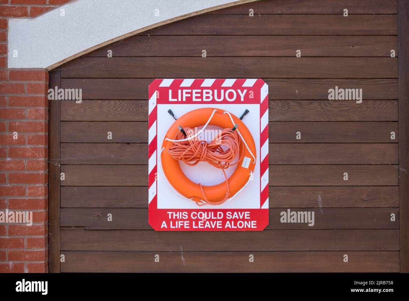 Lifebuoy mounted on a wall in Diglis Waterside and Marina in Worcester ...