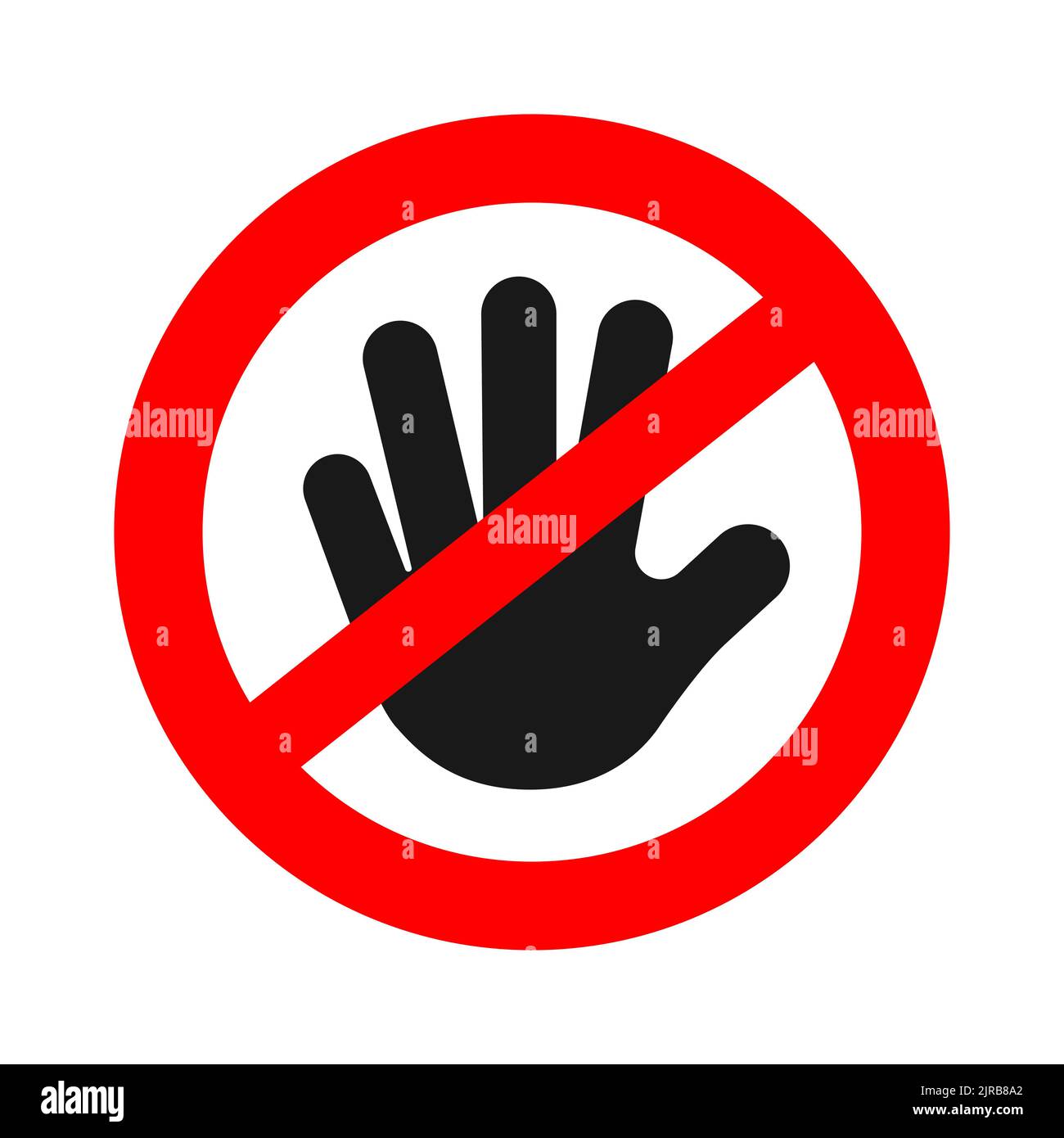 Simple red stop prohibition sign with big hand symbol or icon vector ...