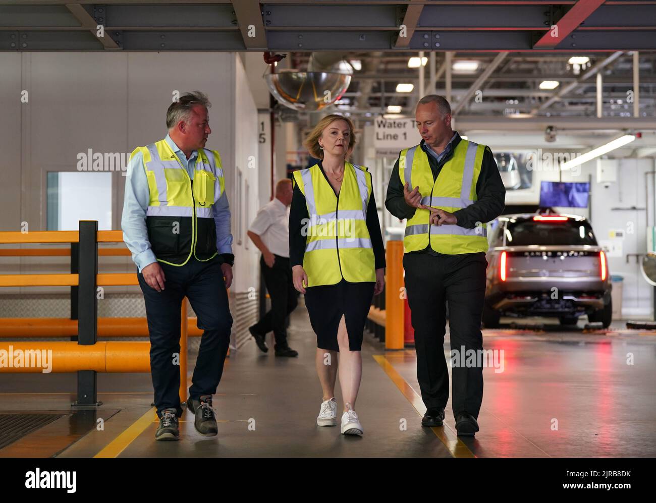 Liz Truss during a visit to Jaguar Land Rover in Solihull as part of ...