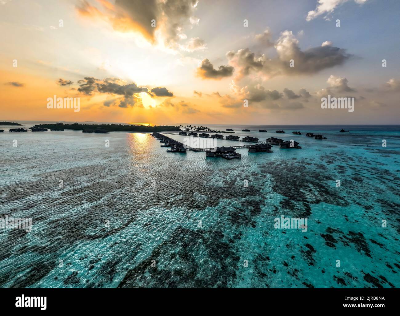 Maldives, North Male Atoll, Lankanfushi, Aerial view of Indian Ocean at ...