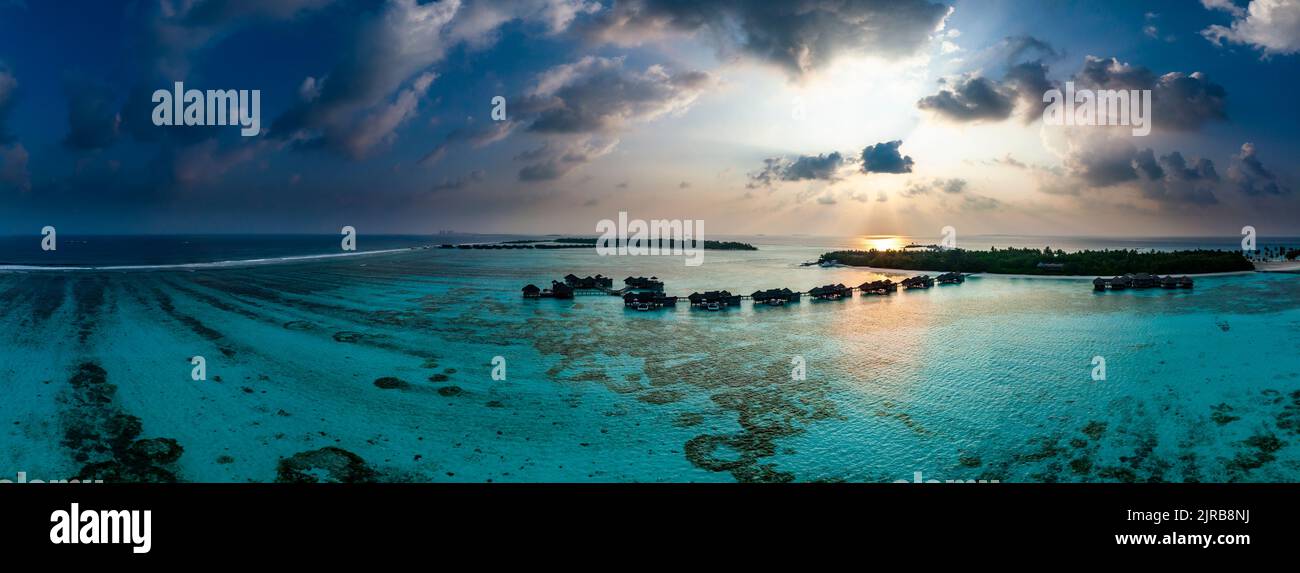 Maldives, North Male Atoll, Lankanfushi, Aerial view of Indian Ocean at ...