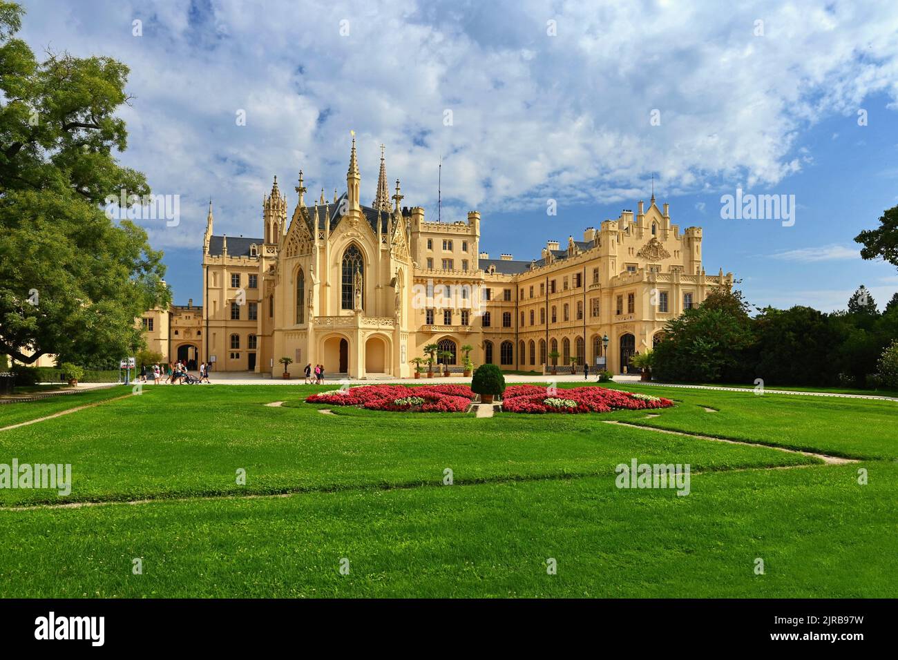 Lednice Chateau with beautiful gardens and parks on sunny summer day ...