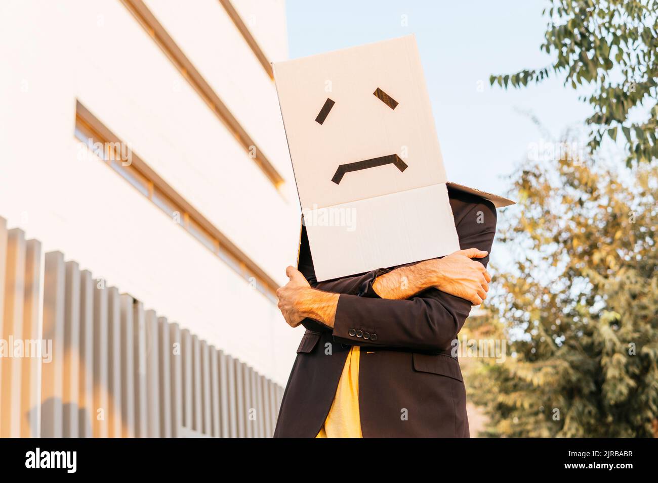 Wearing cardboard box sad face hi-res stock photography and images - Alamy