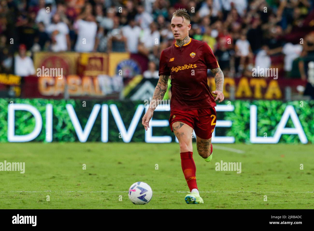 Roma's Dutch defender Rick Karsdorp controls the ball during the Serie ...