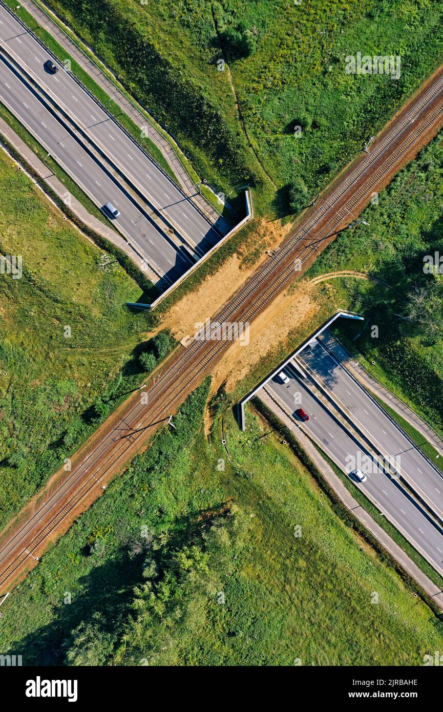 Aerial view of railroad overpass Stock Photo - Alamy