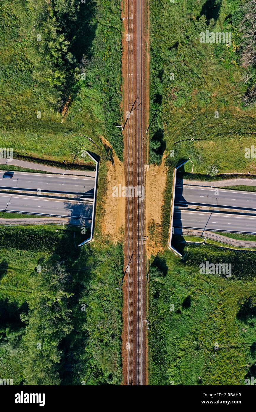 Aerial view of railroad overpass Stock Photo - Alamy