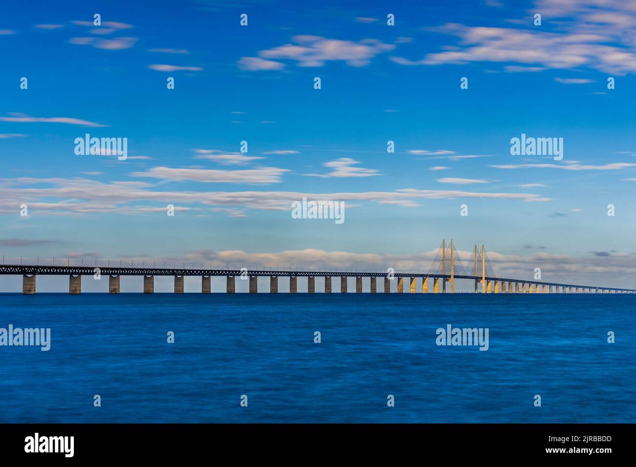 Denmark, Copenhagen, Oresund Bridge stretching over Oresund strait ...