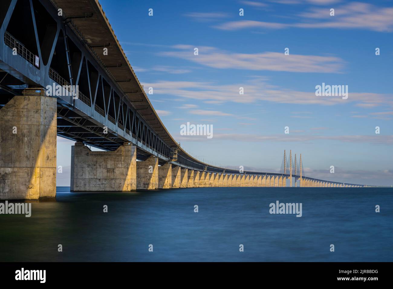 Denmark, Copenhagen, Oresund Bridge stretching over Oresund strait ...