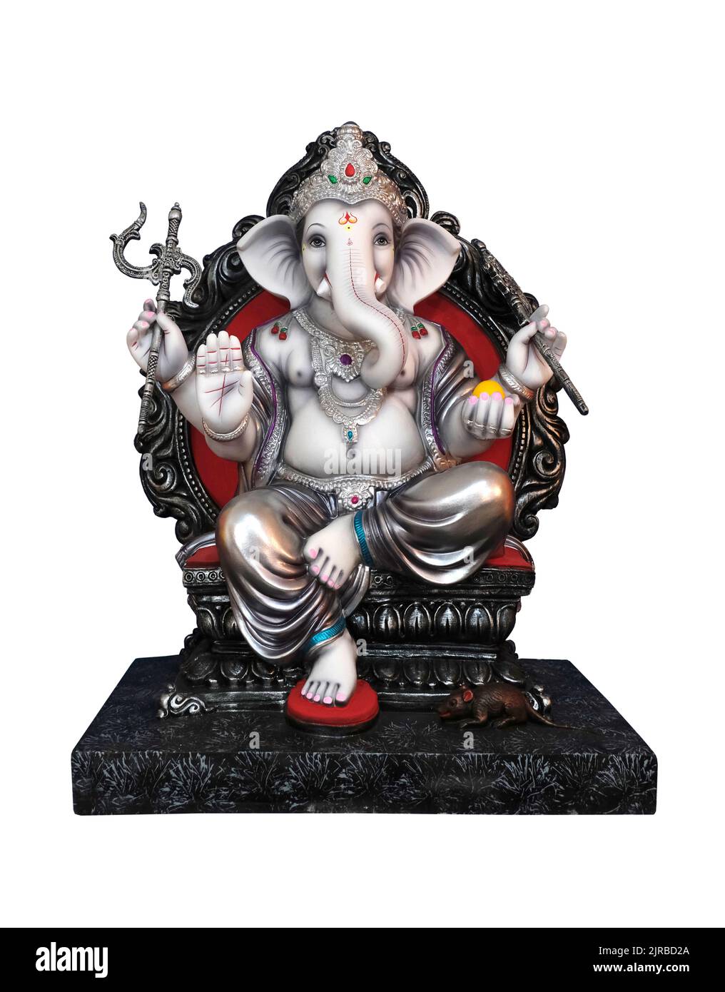 Hindu God Ganesha on white background, Ganesha Idol. Ganesh festival ...