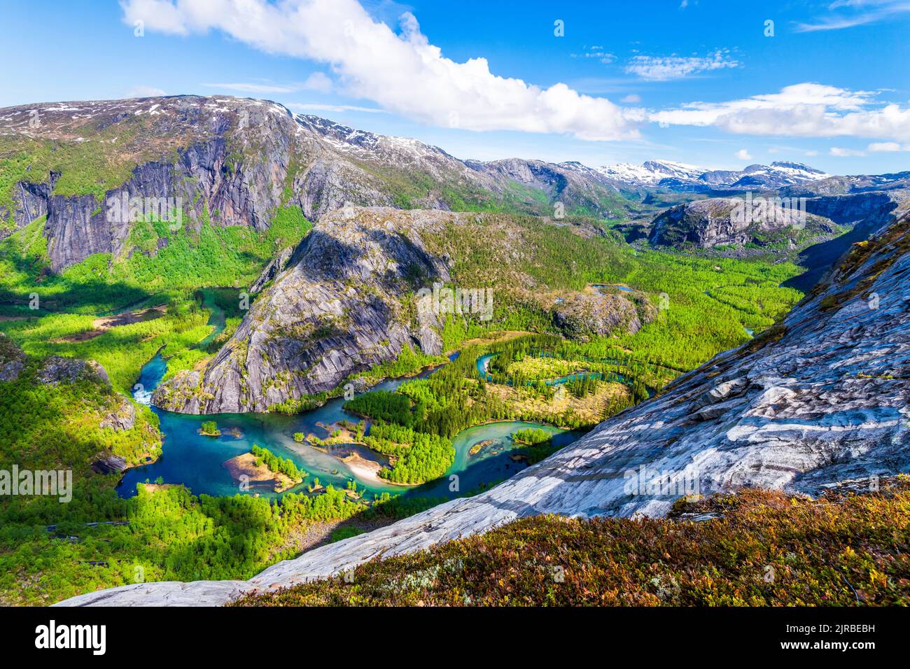 Norway, Nordland, View of Nordfjordelva river flowing through valley in ...