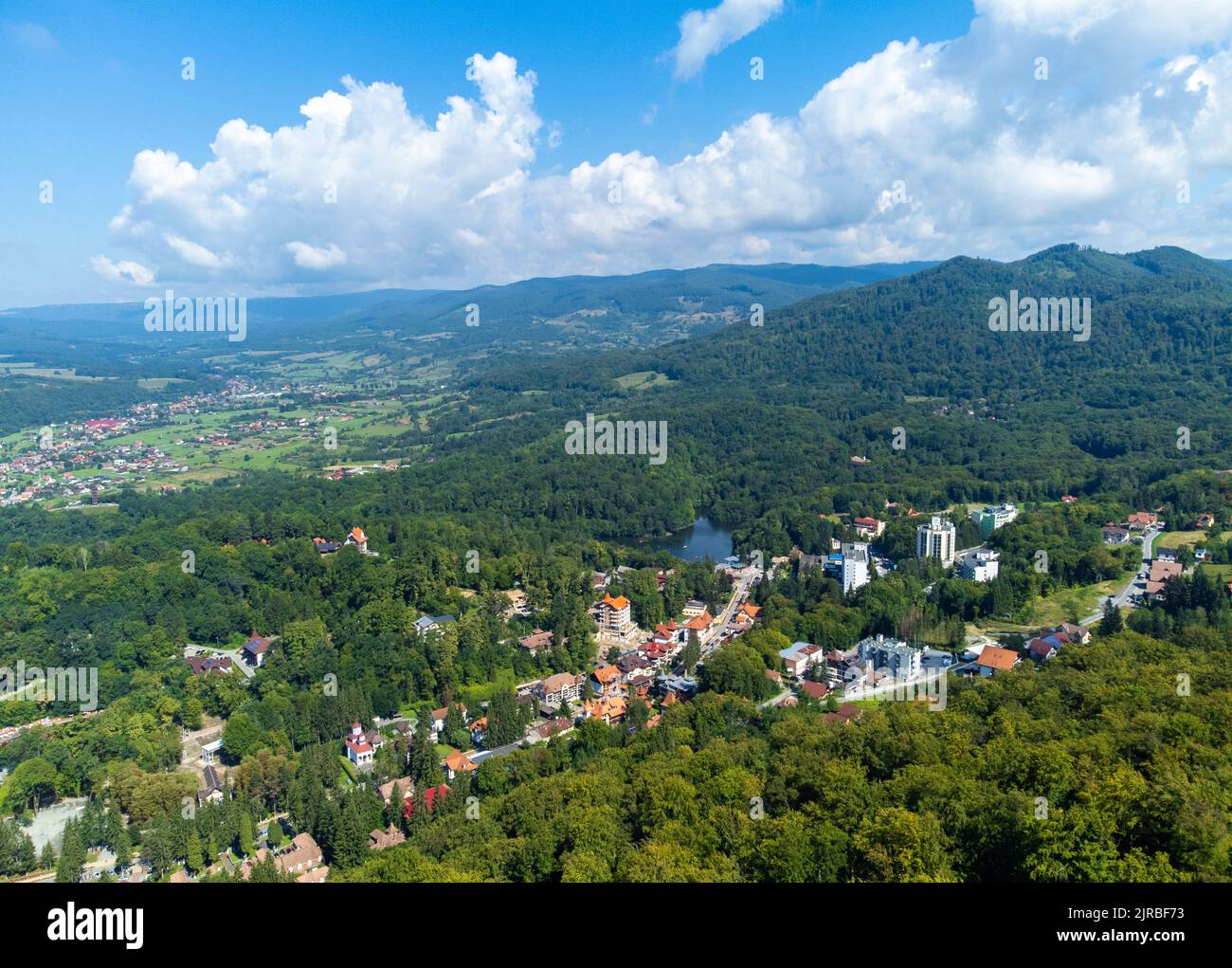 Aerial view of Sovata resort - Romania, summer, drone view Stock Photo ...