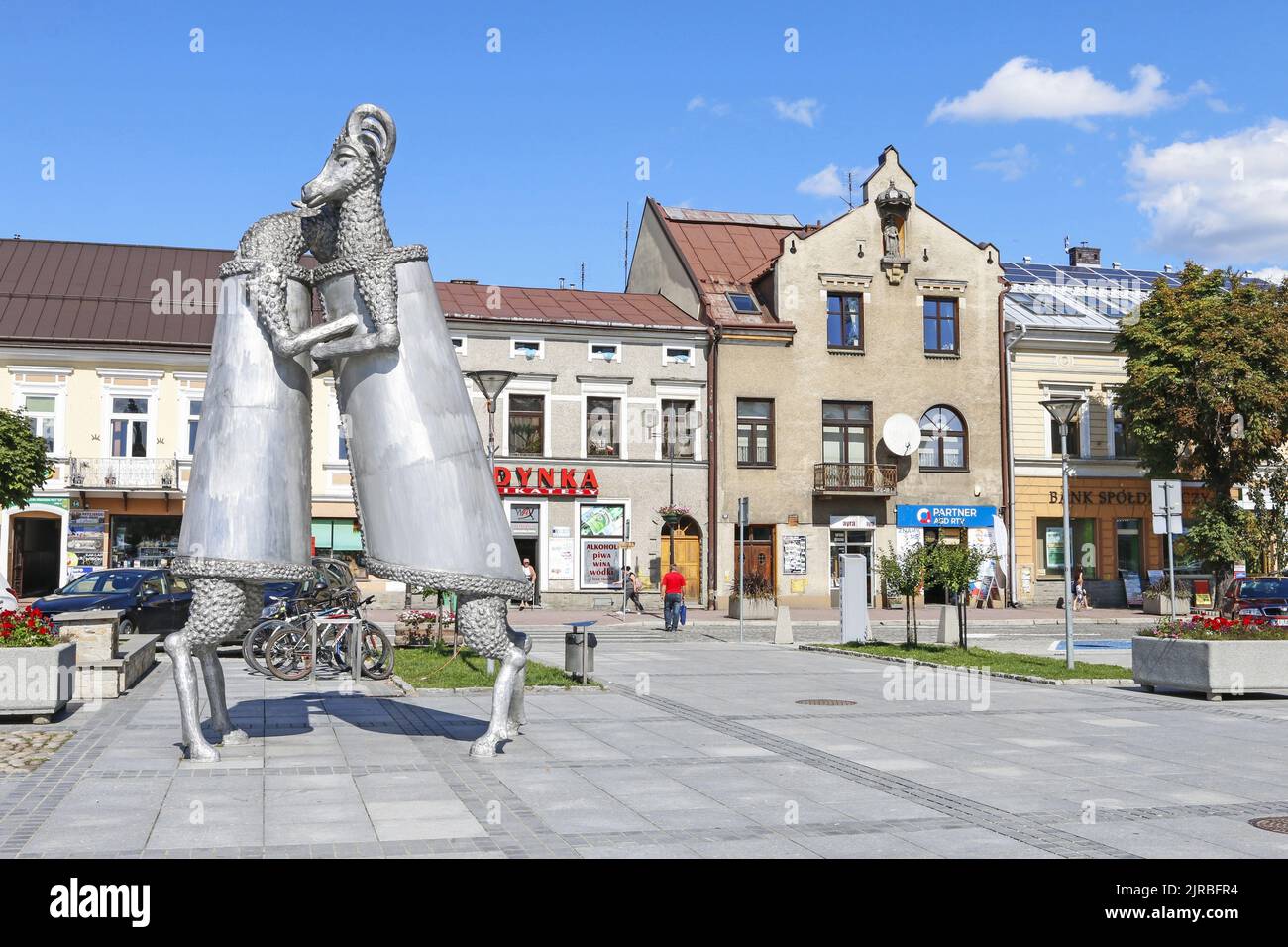 The monument portraying a dancing lambs in Nowy Targ, Poland Stock ...