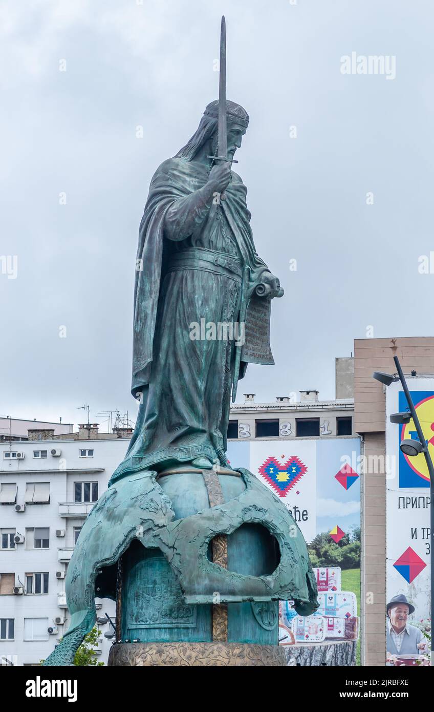 Belgrade, Serbia - August 22, 2022. View of the Statue of Stafan ...