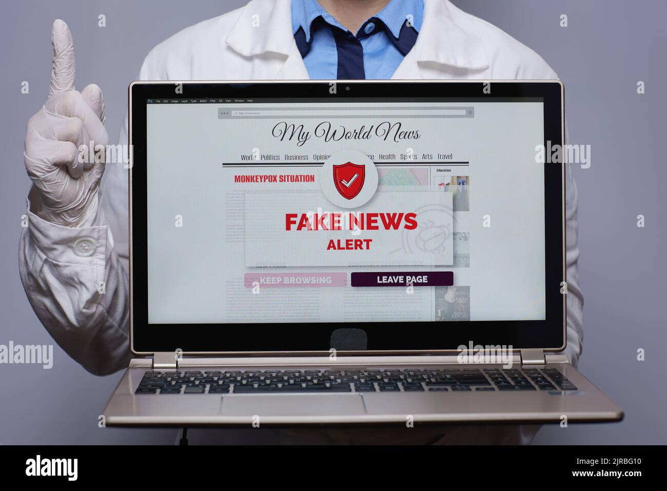 Closeup on modern female medical doctor in white medical robe showing ...