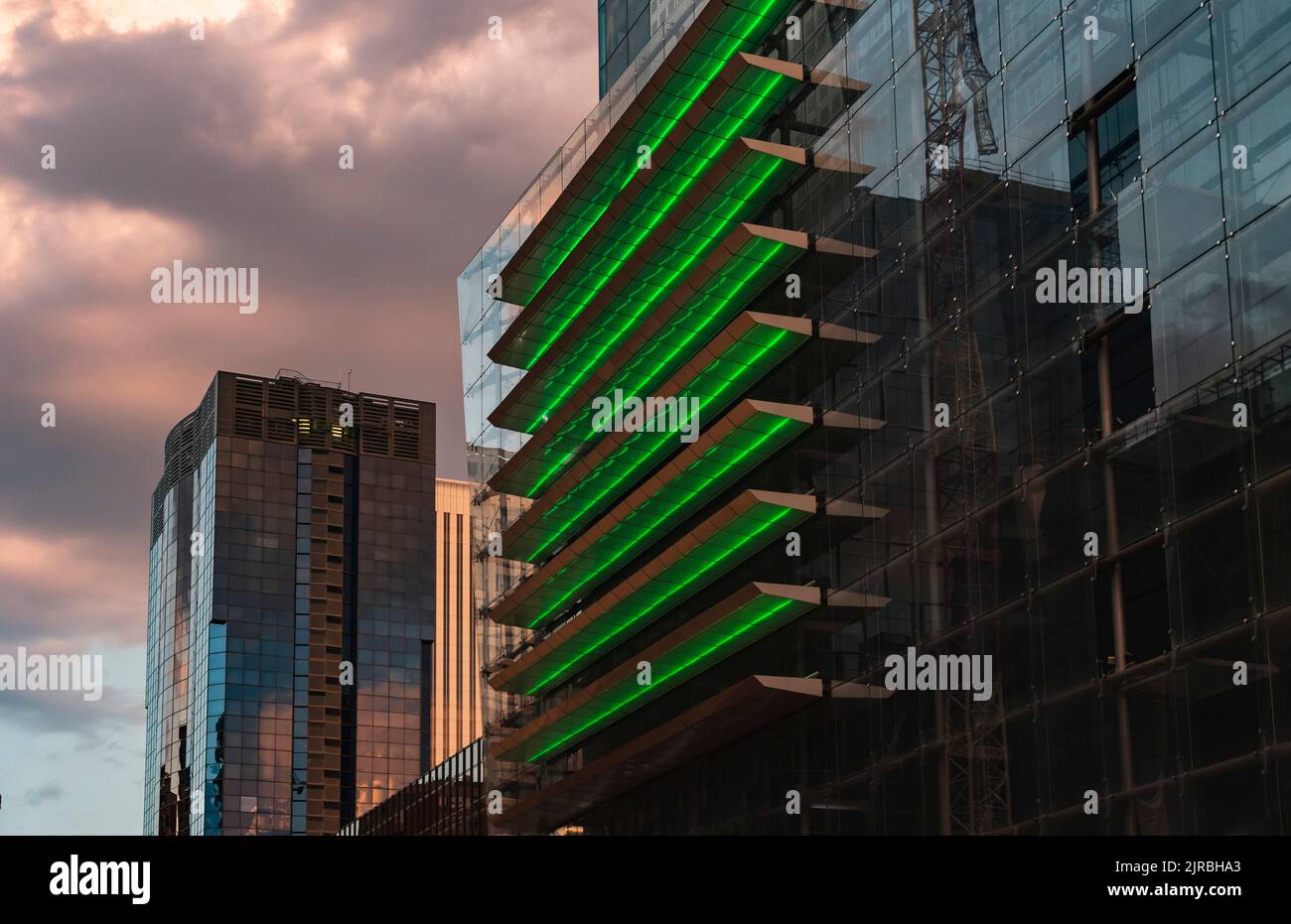 Spain, Madrid, Exterior of Torre Titania mall at dusk Stock Photo - Alamy