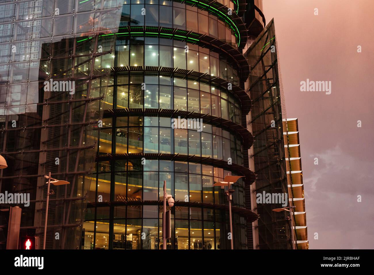 Spain, Madrid, Exterior of Torre Titania mall at dusk Stock Photo - Alamy