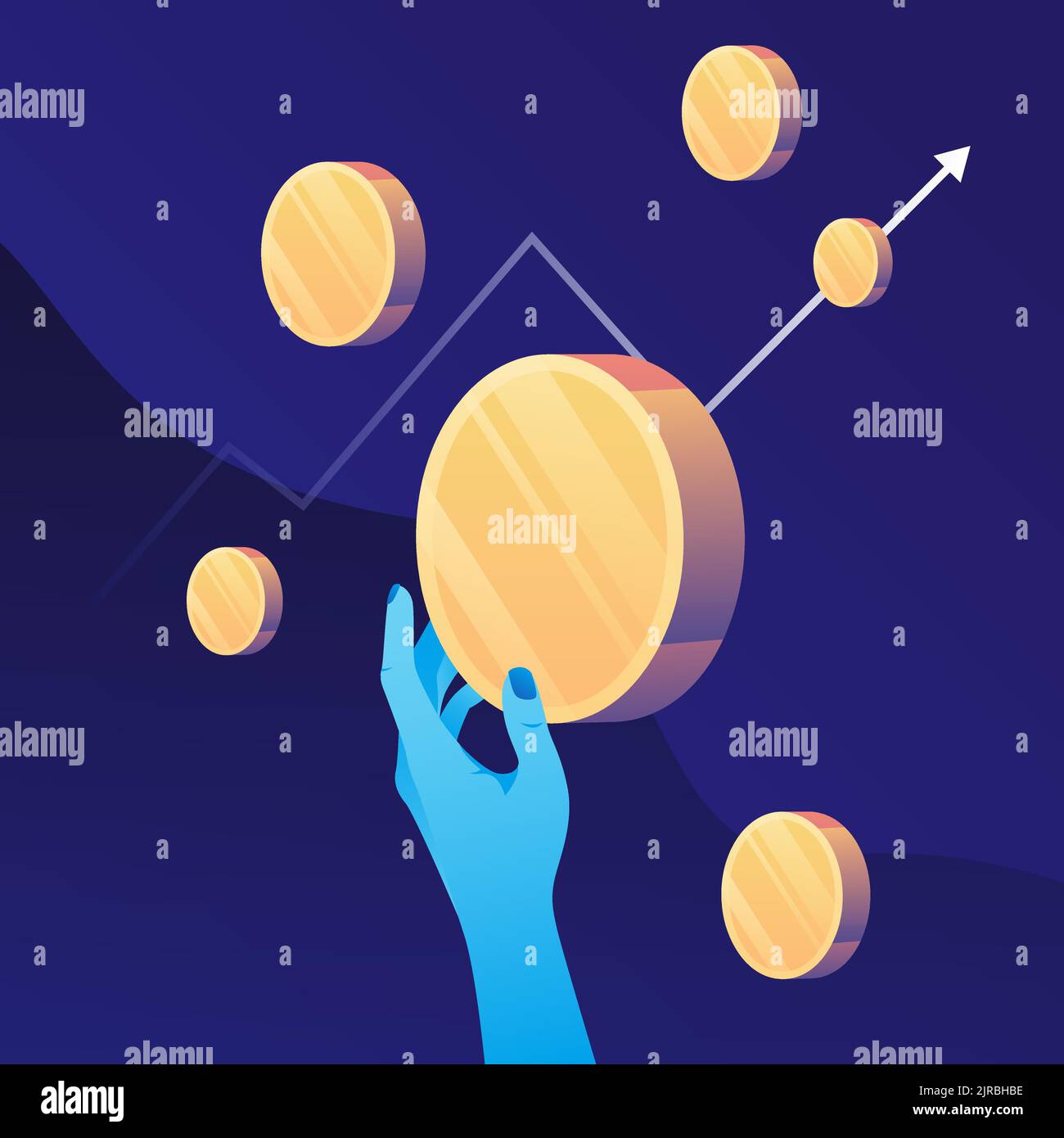 Abstract Play to Earn Illustration. Hand Holding Coins. Vector ...