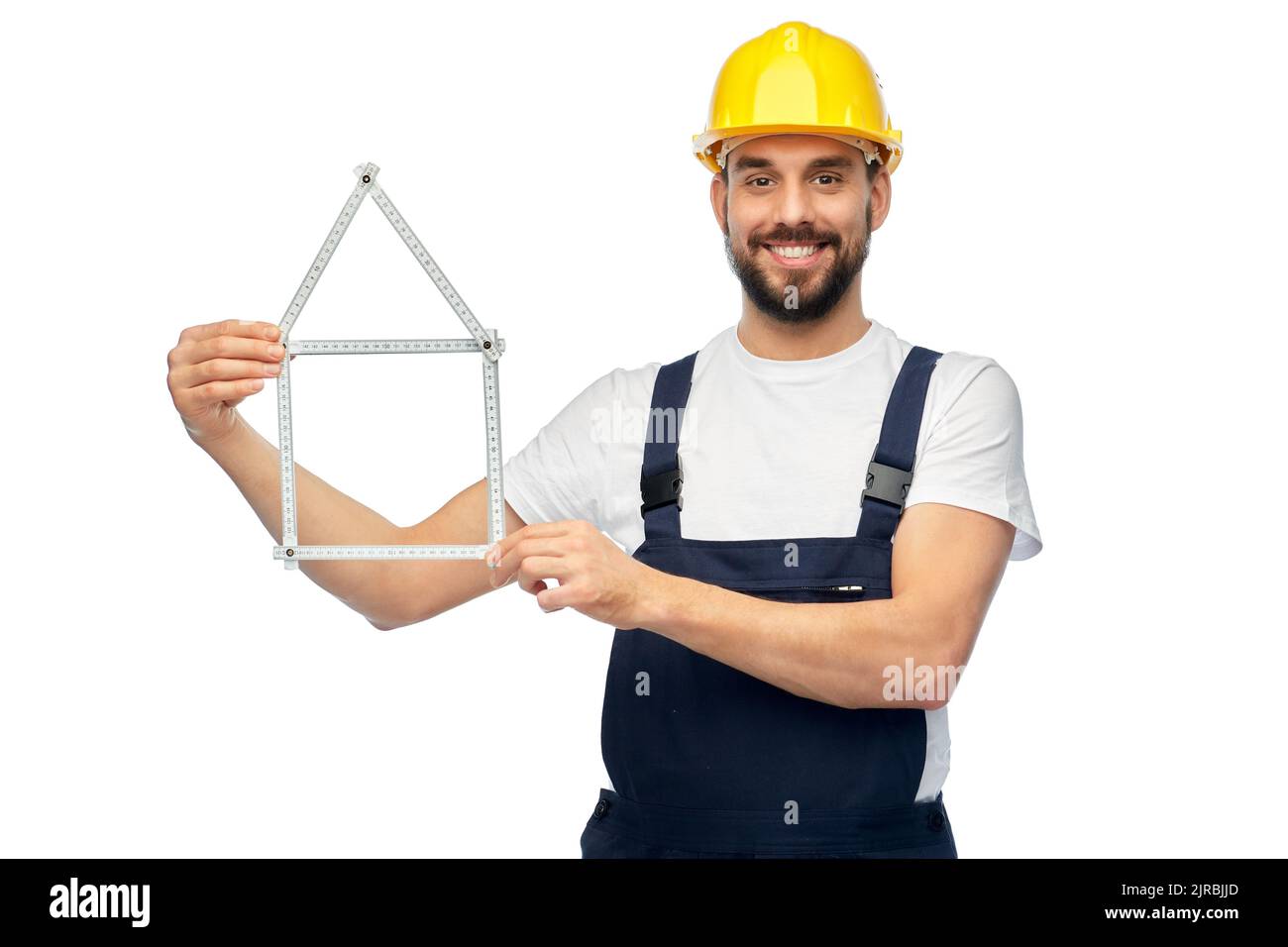 happy male worker or builder with carpenter's rule Stock Photo - Alamy