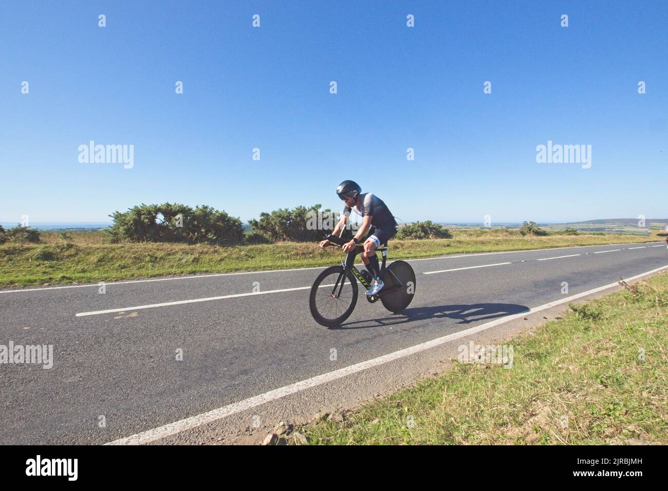 7thAug22 Gower Swansea Wales UK Triathlon Ironman cycling event Lone ...