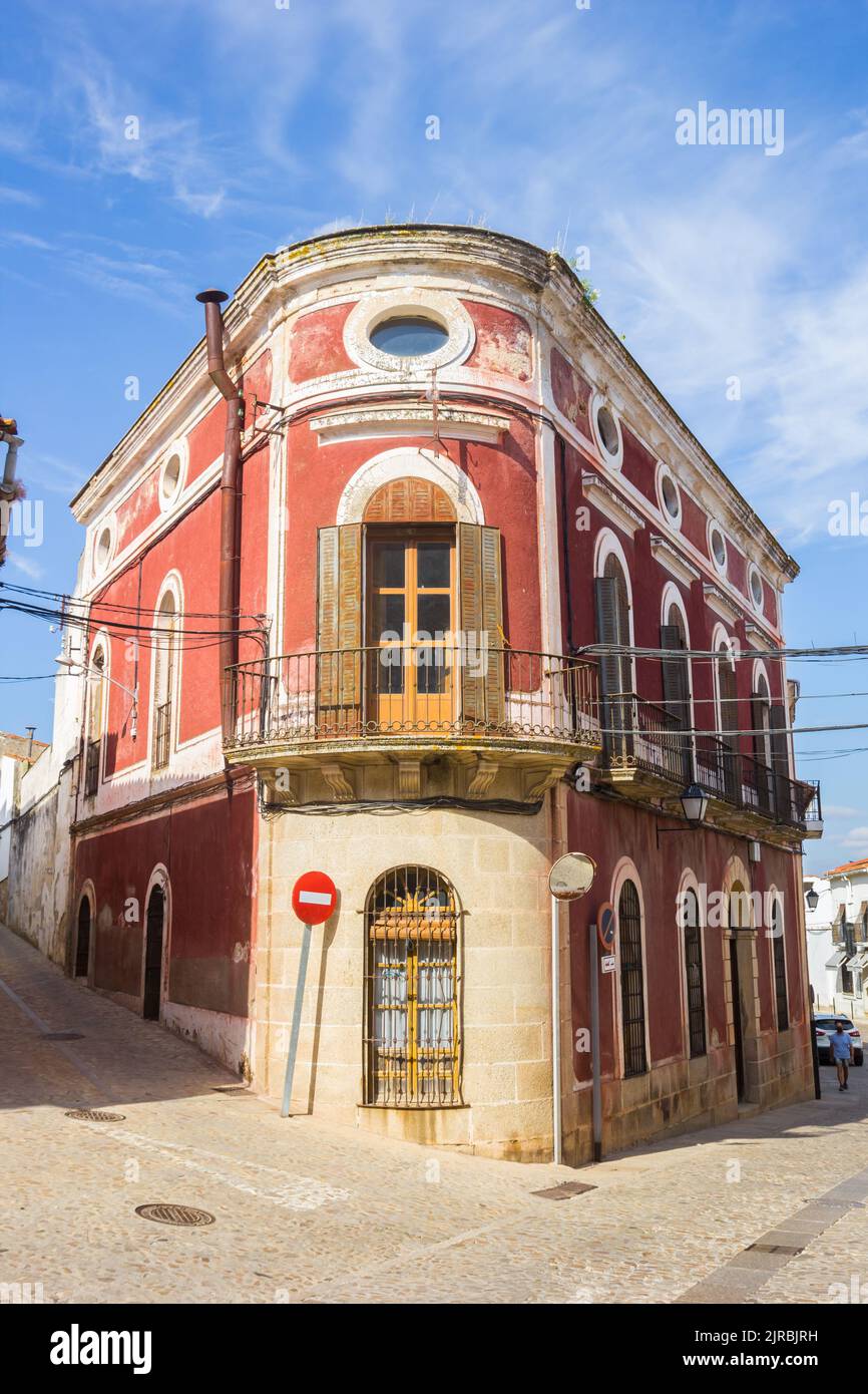Round house at the corner in historic city Trujillo, Spain Stock Photo ...