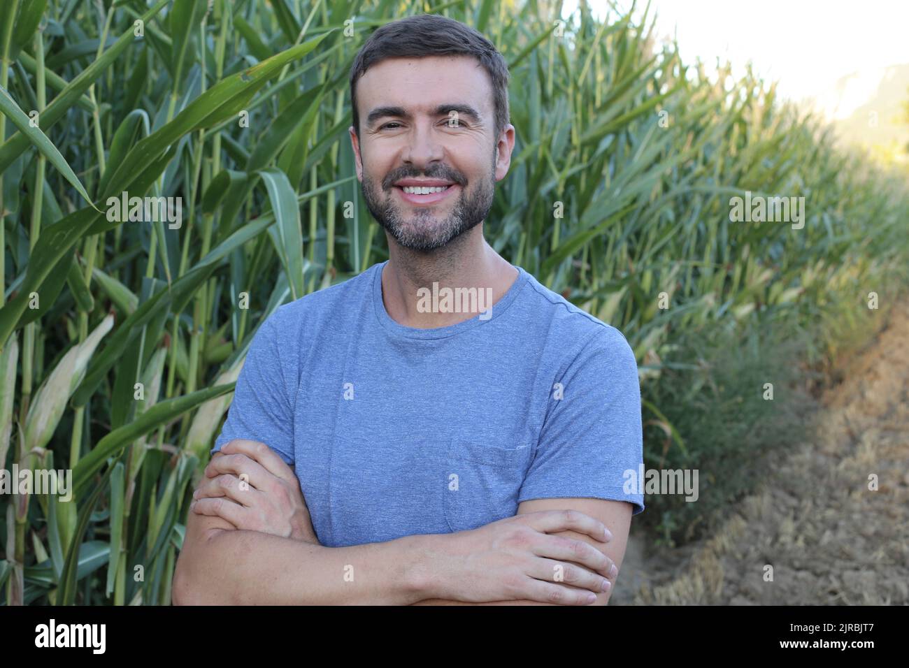 Farmer in beautiful corn fields Stock Photo - Alamy