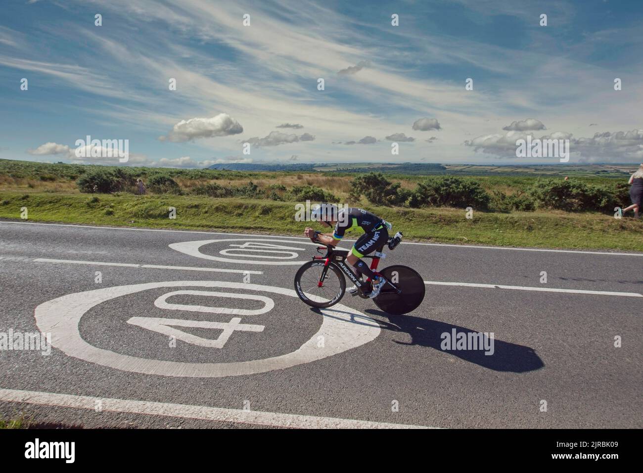 7thAug22 Gower Swansea Wales UK Triathlon Ironman cycling event Cyclist ...