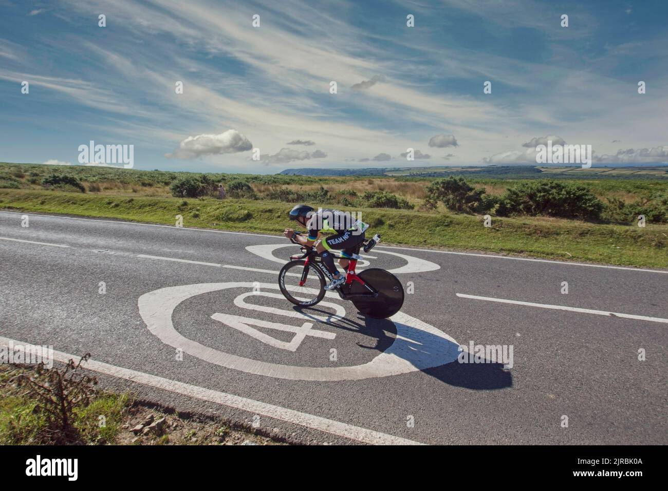 7thAug22 Gower Swansea Wales UK Triathlon Ironman cycling event Cyclist ...