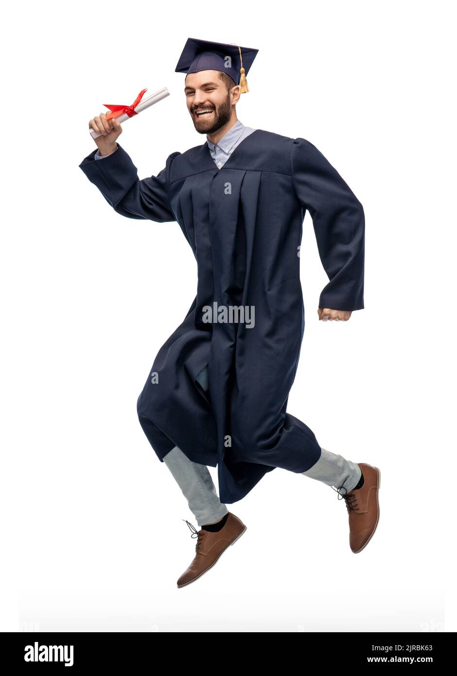 happy jumping graduate student with diploma Stock Photo - Alamy