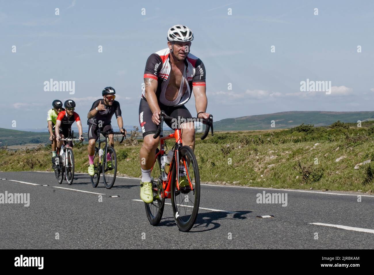 7thAug22 Gower Swansea Wales UK Triathlon Ironman cycling event Group ...