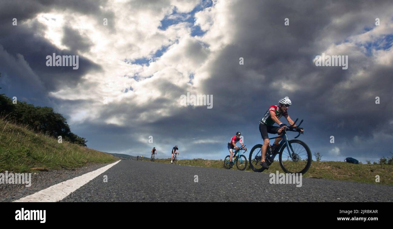 7thAug22 Gower Swansea Wales UK Triathlon Ironman cycling event Ground ...