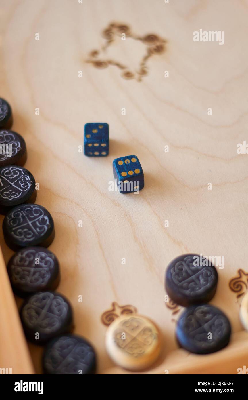 backgammon board with chips and cubes Stock Photo - Alamy