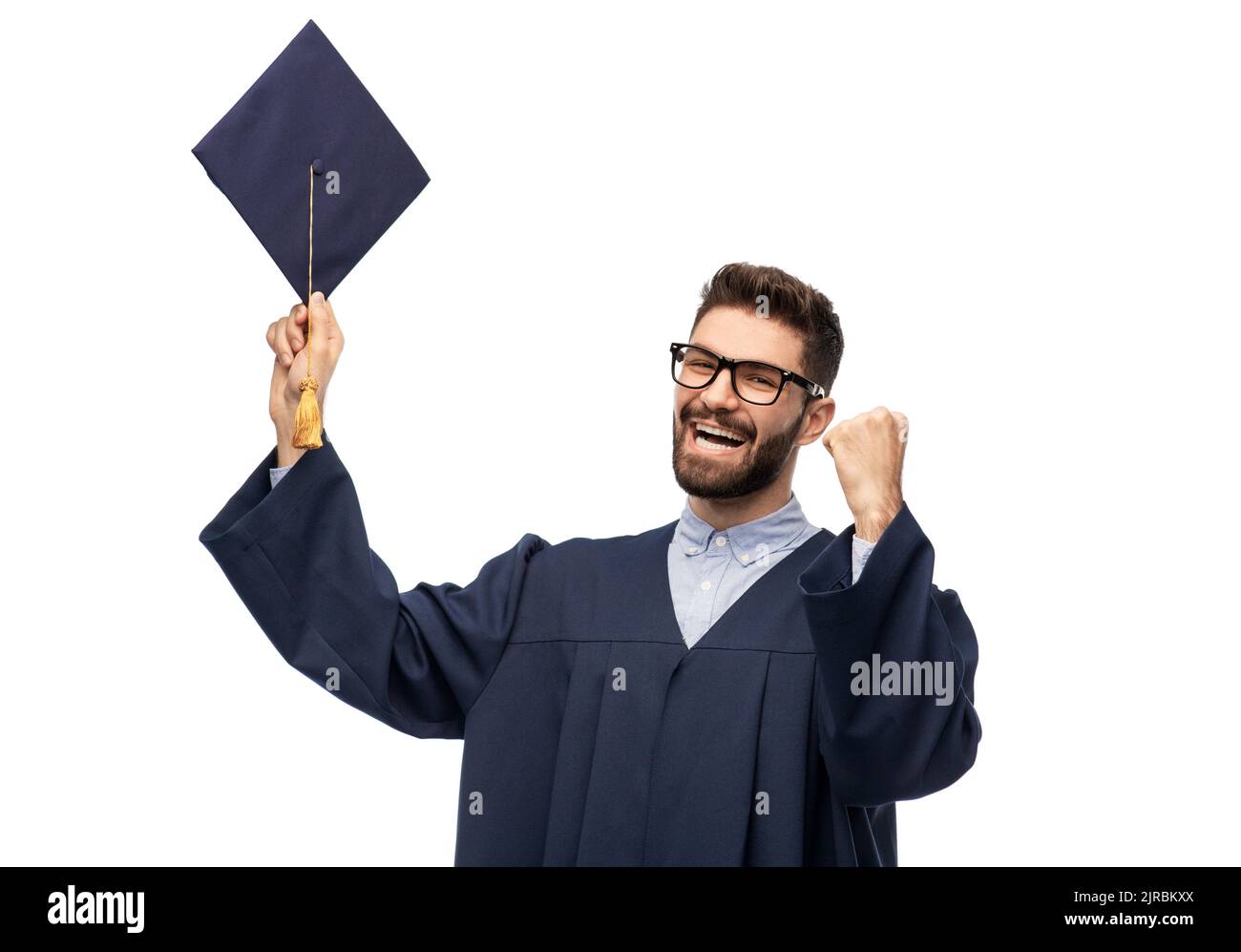happy graduate student with mortar board Stock Photo - Alamy