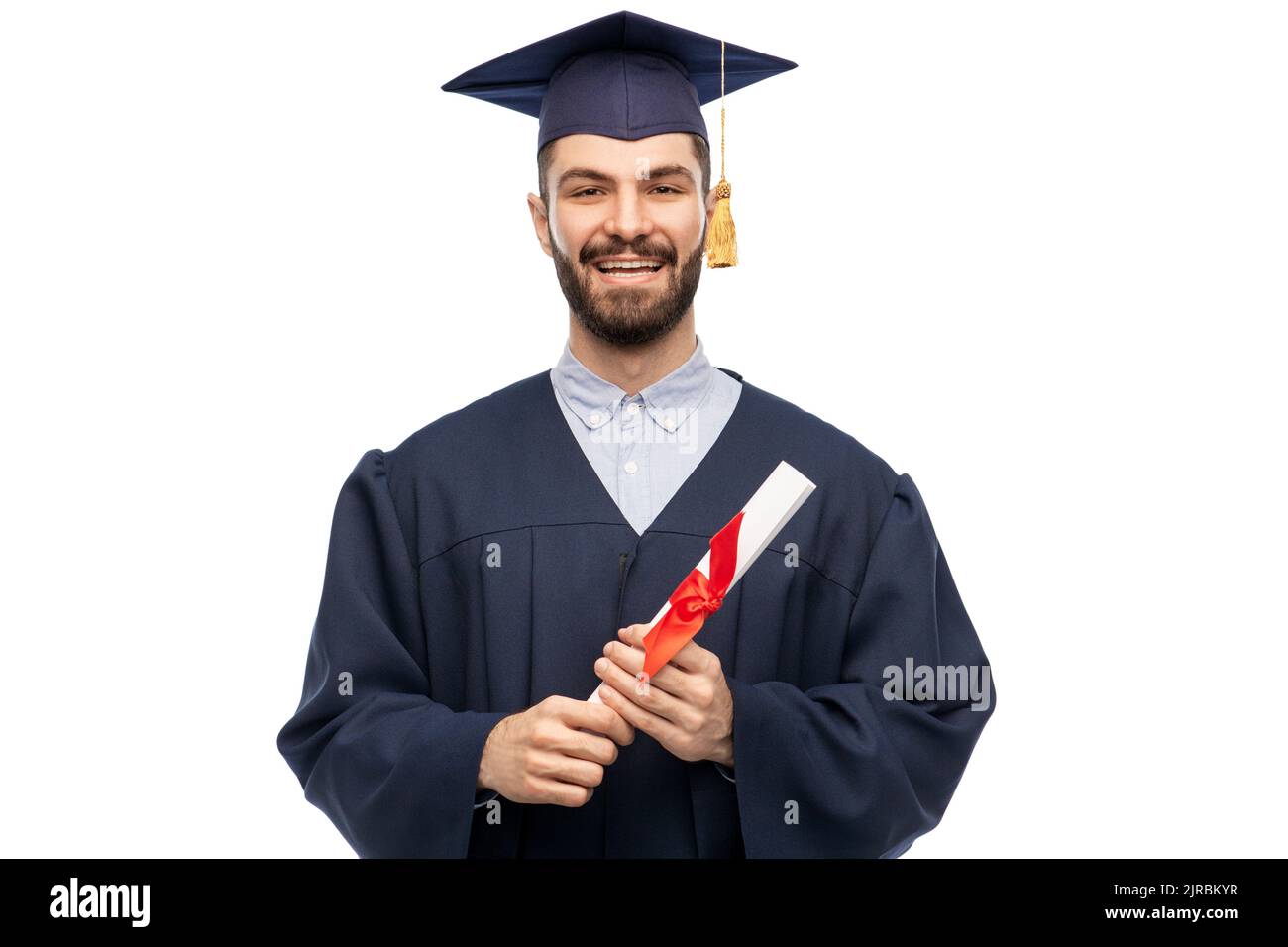 male graduate student in mortar board with diploma Stock Photo - Alamy
