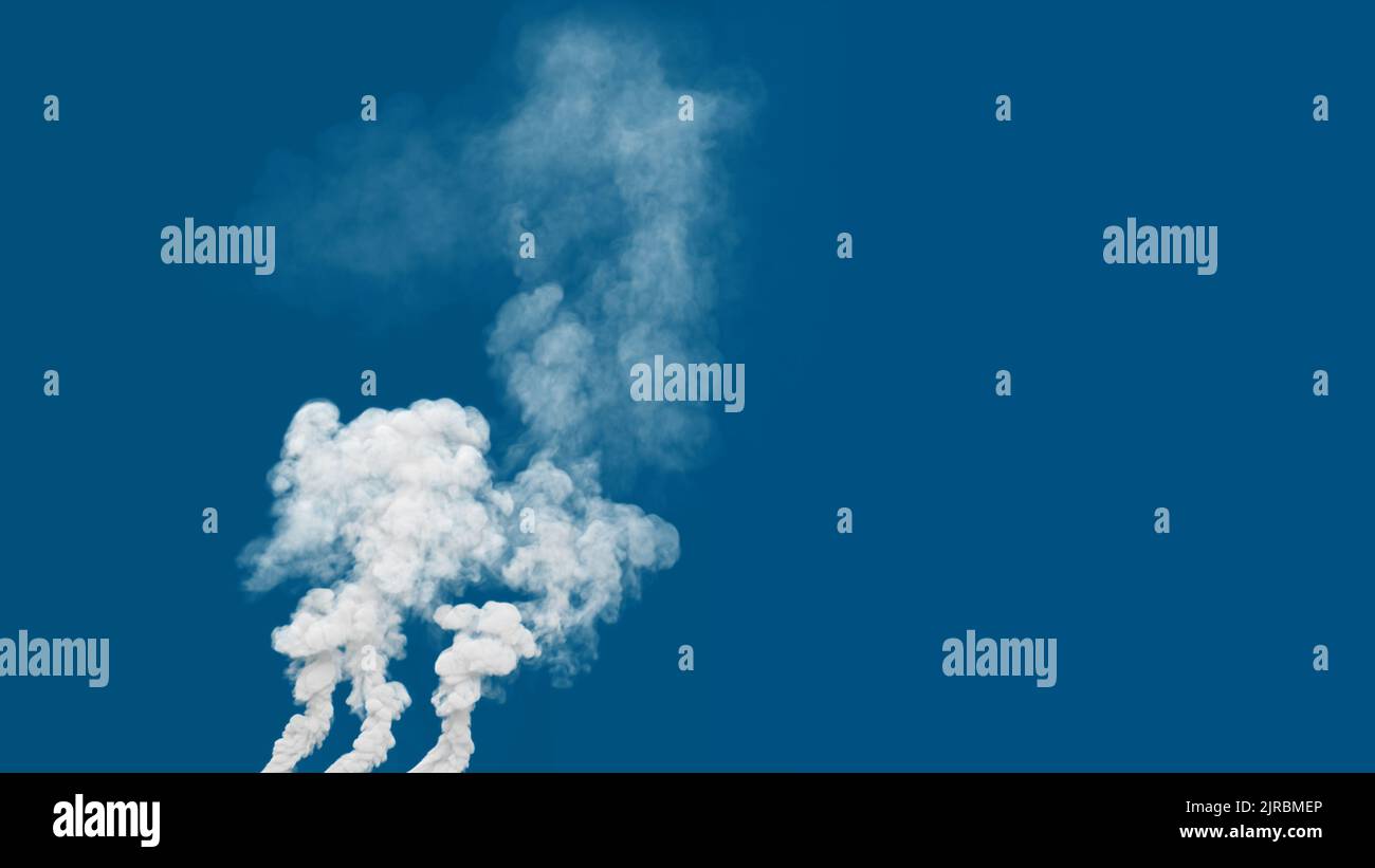 white rich pollution smoke column exhaust from urban fire, isolated ...