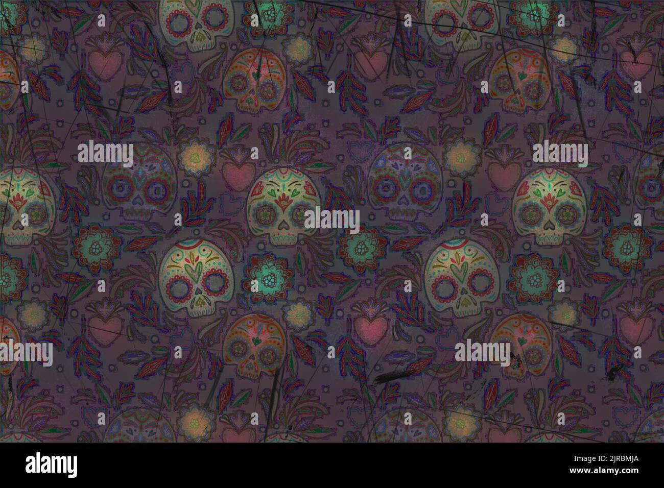 Scratch grunge floating sugar skulls creating ghostly & mysterious ...