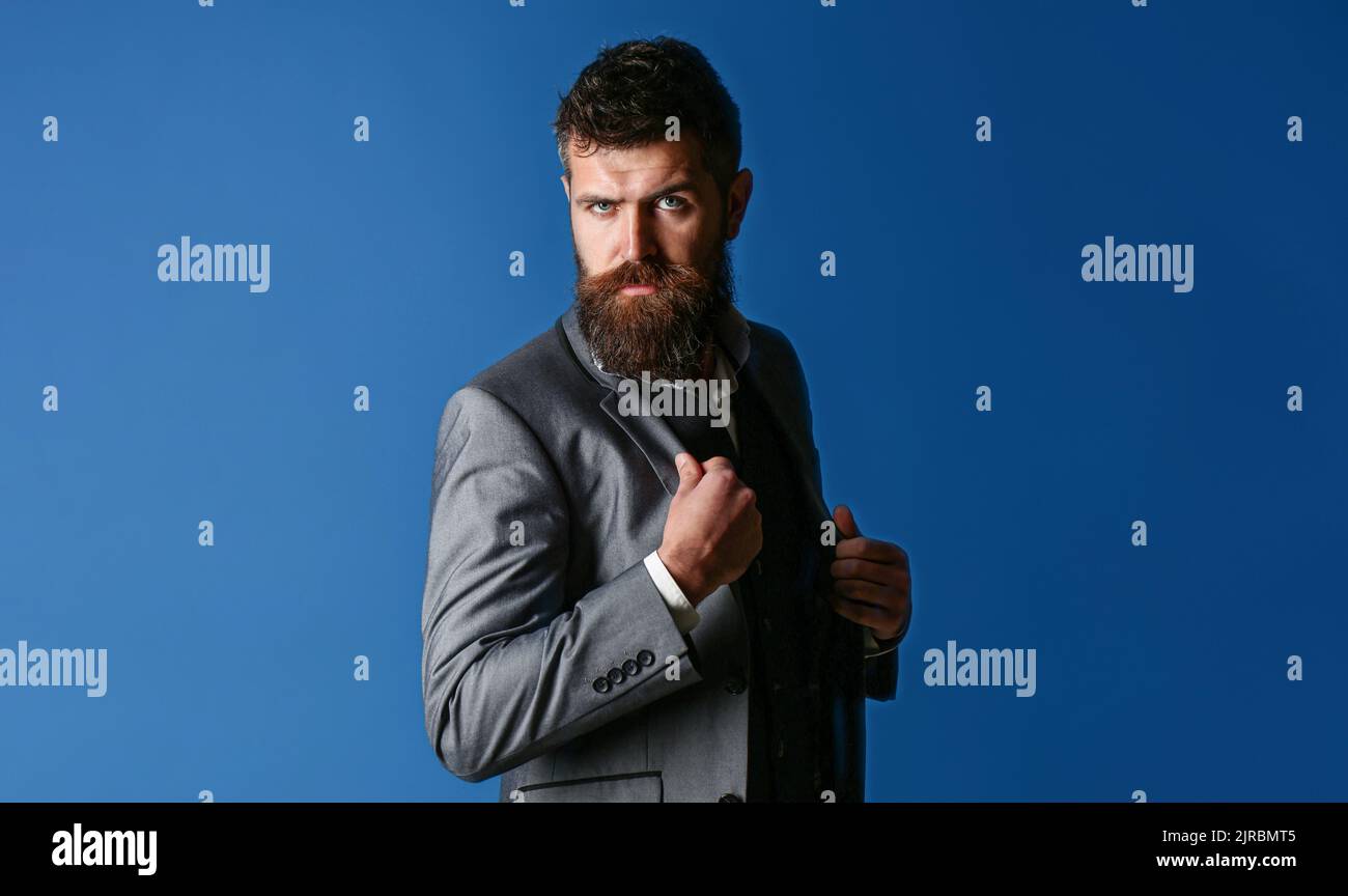 Man in suit. Male beard and mustache. Elegant man in business suit ...