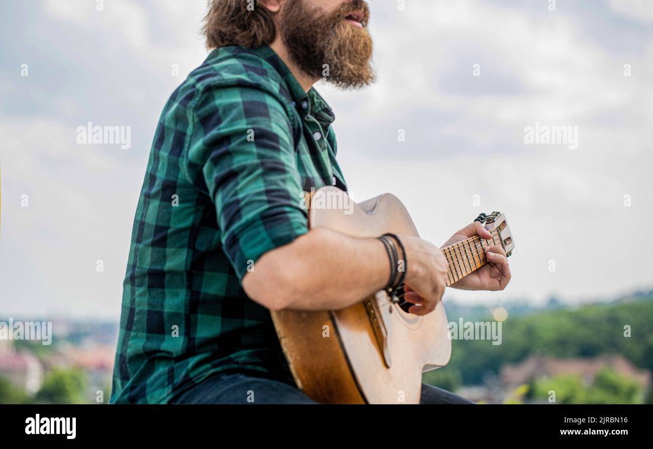 Acoustic guitars playing. Music concept. Guitars acoustic. Male ...