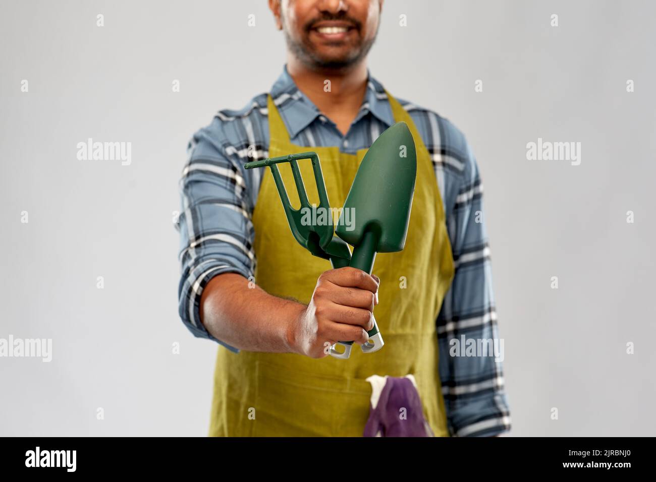 indian gardener or farmer with garden tools Stock Photo - Alamy