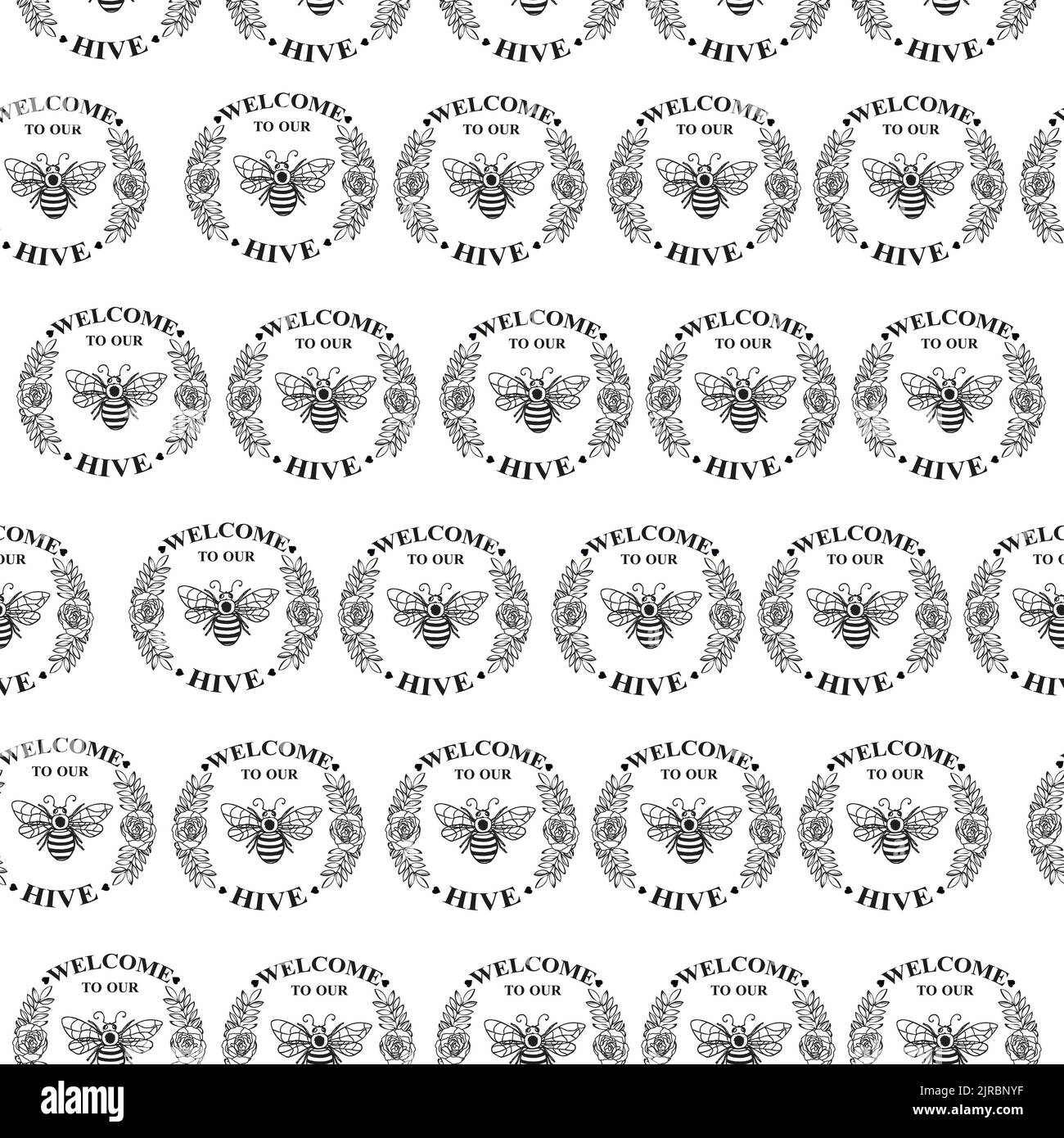 Pattern with bee. Welcome to Our Hive. Bee. Bee Kind. Seamless pattern ...
