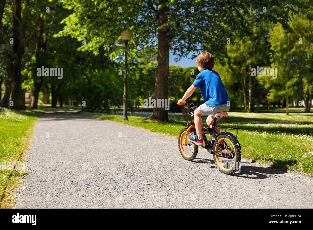 little boy riding bicycle at summer park Stock Photo - Alamy