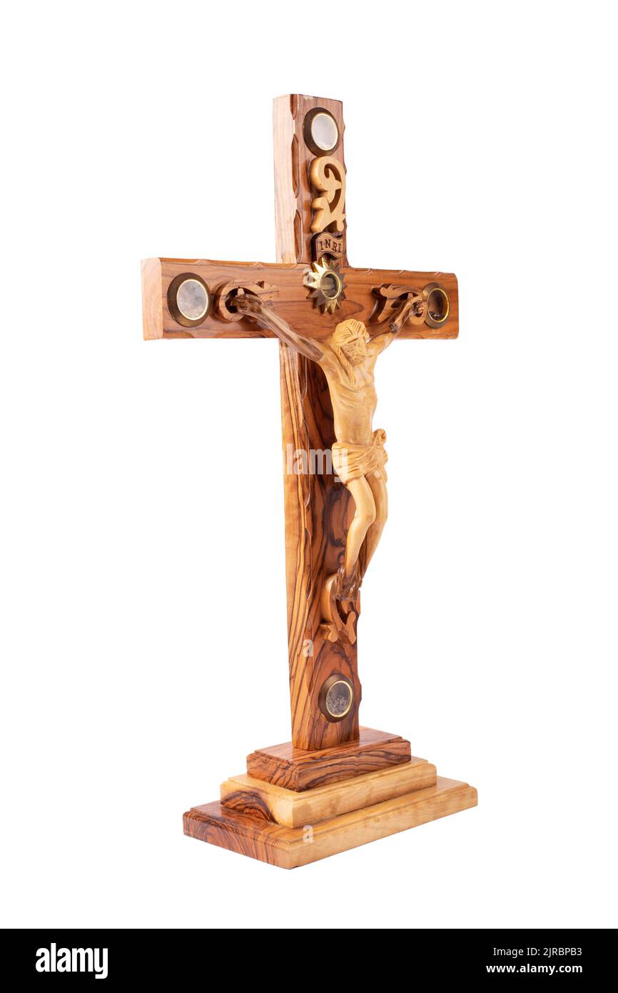 Wooden crucifix standing isolated on white background Stock Photo - Alamy