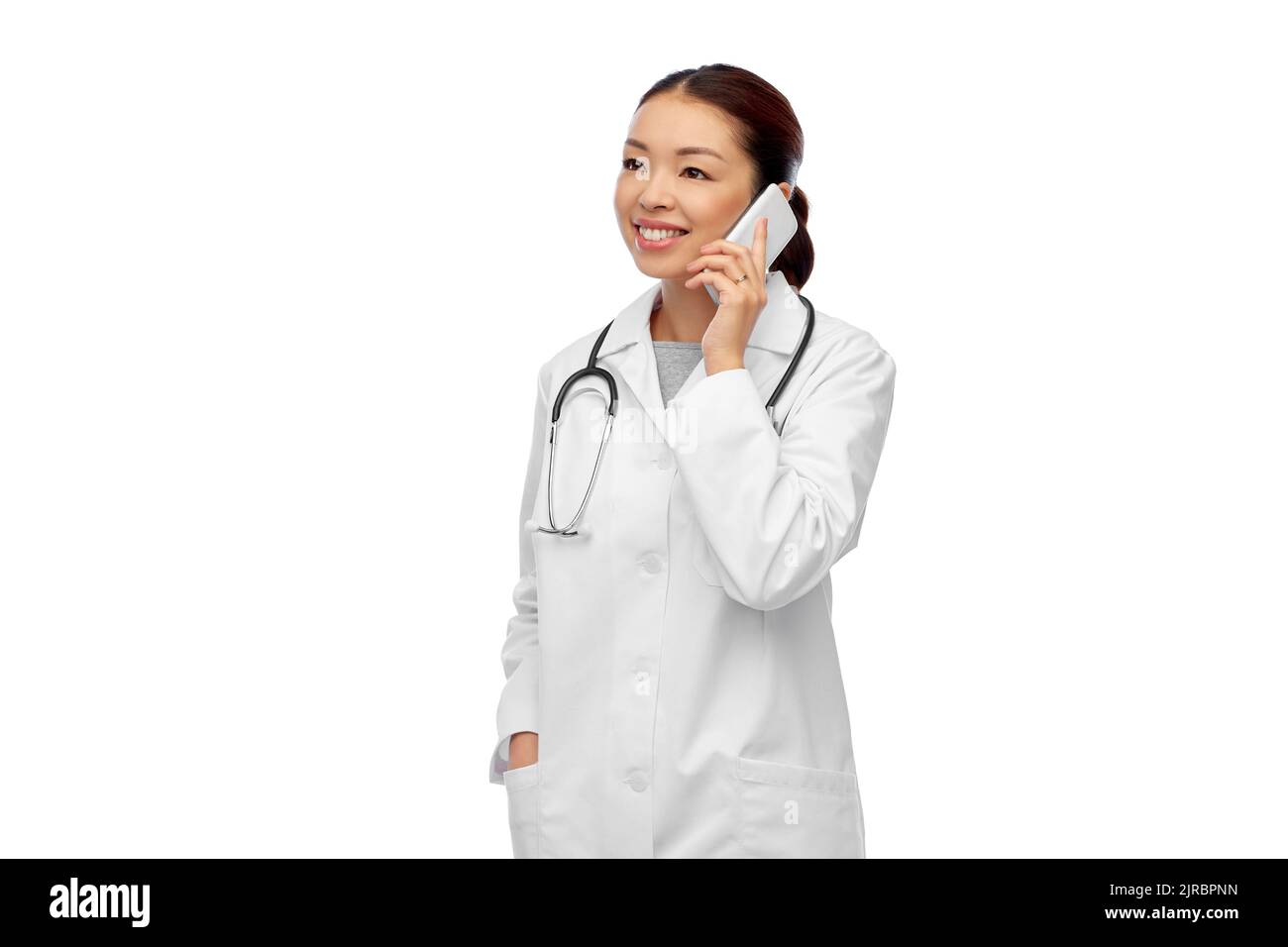 asian female doctor or nurse calling on smartphone Stock Photo - Alamy
